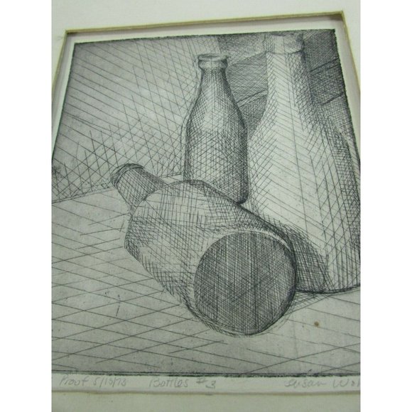 Art | Vintage Drawing Sketch Print Artists Proof Bottles 1976 Artist ...